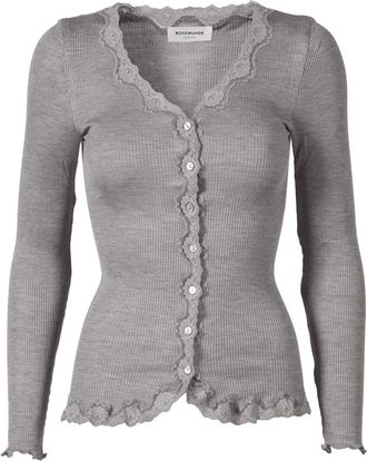 Rosemunde Femme, Pulls, Gris, Taille: 38 FR Cardigan Gris Clair avec Détails en Dentelle