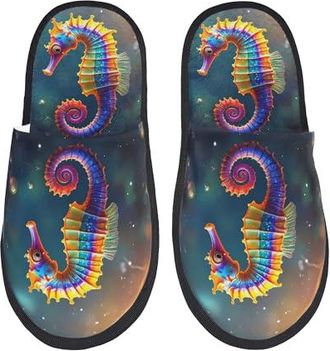 Generic Fourrure Pantoufles Hippocampes N&eacute;on Du Monde Sous-Marin R&eacute;utilisables Accueil Pantoufles Chaud Chaussons Pour Voyage Femmes Camping L