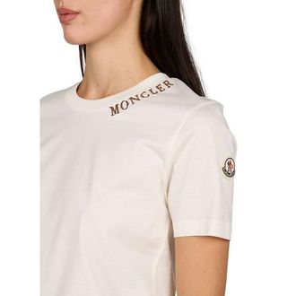 Moncler T-shirt uni &agrave; logo brod&eacute; au col en coton