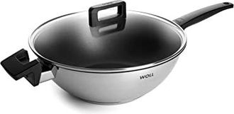 Woll Concept Wok- und Rührpfanne - Induktiv -, Ø 30 cm, 10 cm hoch, Geeignet für alle Herdarten, Edelstahl, backofenfest bis zu 200°, silber, mit Antihaftv