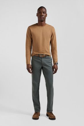 Eden Park Pantalon Chino Gris En Gabardine De Coton Stretch Coupe Regular