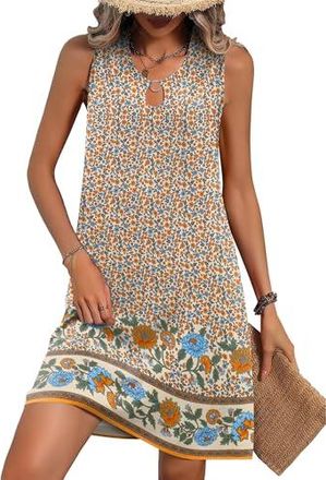 Zeagoo Robe d&eacute;t&eacute; sans manches pour femme - Imprim&eacute; floral boh&egrave;me - Robe de plage d&eacute;contract&eacute;e, Muster 33, XL