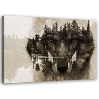 Feeby Wandbild abstrakt Druckbild Leinwandbild Wald Wolf Braun 60x40 cm