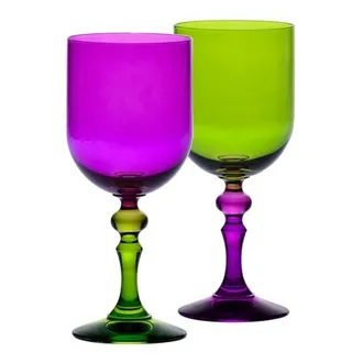Krosno Verres &agrave; Vin Rouge et Blanc, Mocktails et Eau 300 ml - Lot de 2 - Collection Bubble - Vert-Violet - Cristal Sans Plomb - Peints &agrave; la Main