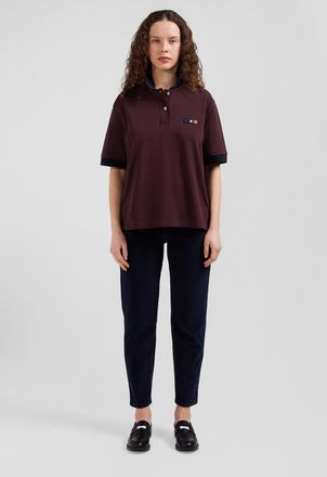 Eden Park Polo Manches Courtes En Piqu&eacute; Coton Bordeaux Col Tricolore Coupe Oversized