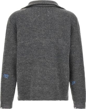 Maison Margiela Ribbed Wool-Linen with Mending Details Sweater - gray
