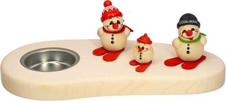 Seiffener Volkskunst | Teelichthalter | Tischdeko f&uuml;r Teelicht aus Naturholz 8.5x18x8 cm | Handgefertigte Erzgebirgische Holzkunst | Weihnachtsdeko mit Figuren | mit Cool-