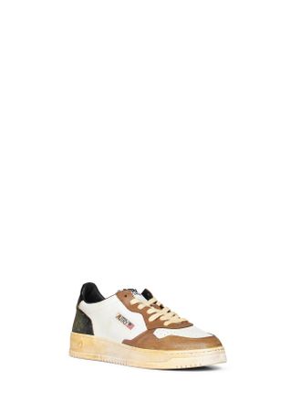 Autry Mens Sneakers Medalist Low Super Vintage White Leather Multicolour Calf Trainers