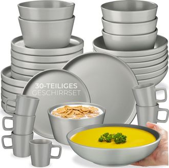TecTake 30-tlg. Kombiservice, Geschirrset, Tafelservice 6 Personen, Steingut Geschirr Set, Teller Set mit Schalen, Kaffeetassen, Speiseteller, Fr&uuml;hst&uuml;ckstelle