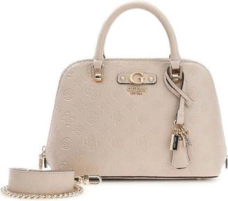 Guess sac &agrave; main sac &agrave; &eacute;paule bandouli&egrave;re Dita Dome Satchel Bag Light Taupe Logo &eacute;cru