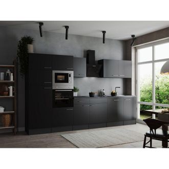 Respekta K&uuml;che K&uuml;chenzeile K&uuml;chenblock Grau Matt Schwarz Oliver 340 cm Respekta