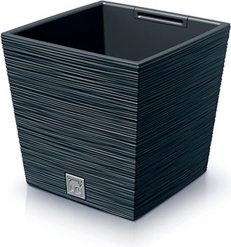 Prosperplast Anthrazitfarbenes Pflanzgefäß mit Behälter, Kollektion FURU, 24 x 24 x 23,5 cm, Fassungsvermögen 7,5 L