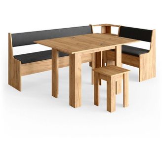 Vicco Groupe de banquettes dangle Roman, Ch&ecirc;ne de force dor&eacute;, 210 x 41.5 cm avec table