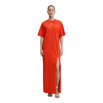 Msgm Msgm - Robe Longue en Jersey de Coton - Femme - Robes - Orange - Taille: 38 FR