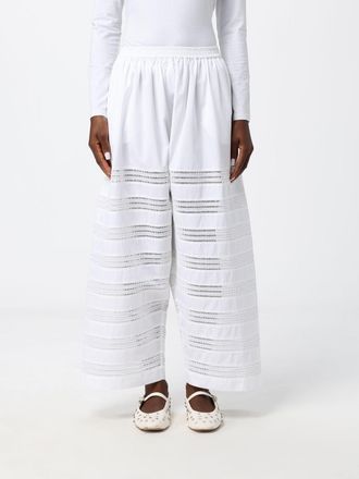 Alaia Pantalon large taille haute en popeline de coton ajour&eacute;e