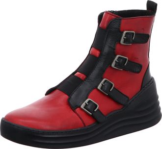 Gemini Damen Stiefelette Biker Boot Riemen Schnalle Keilabsatz 033650-02, Größe:39 EU, Farbe:Rot