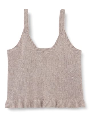 The Drop Damen Ameena &auml;rmelloses Crop-Stricktop mit R&uuml;schen, Mushroom Heather, XS