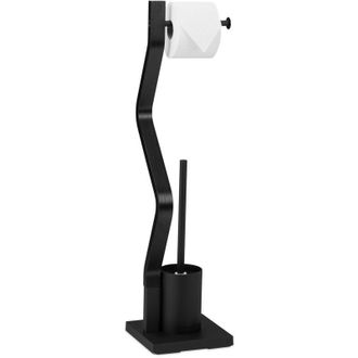 Relaxdays Serviteur wc, non fixe, support pour papier toilette, brosse et porte-brosse, h x l x p: 75x18,5x18,5 cm, noir - Relaxdays