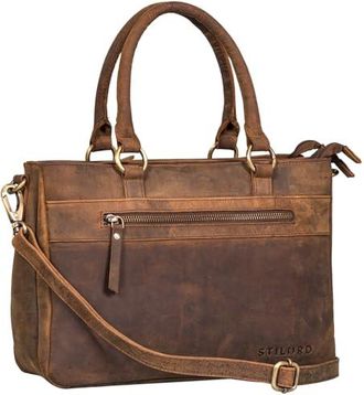 STILORD Frauke Sac a main en cuir organisé Femme Vintage Sac-à-bandoulière Shopper Messenger Sac-en-cuir Sacs de bureau à poignée Cuir véritable, Couleur:vint