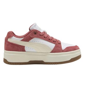 Puma Rebound Femme Sneaker f&uuml;r Damen, Leder, niedrig geschnitten, Plattform-Absatz (Wei&szlig;/Rot)