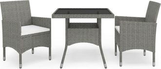 vidaXL Vidaxl - Ensemble &agrave; d&icirc;ner de jardin 3 pcs Gris R&eacute;sine tress&eacute;e et verre