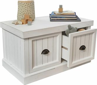 Loberon Bank Quarndon, Ger&auml;umige Schubladen, mit Antik-Finish, Sitzbank mit Stauraum, Ordnungshelfer, Kinderzimmer, Sitzm&ouml;bel, Mangoholz, Eisen, wei&szlig;