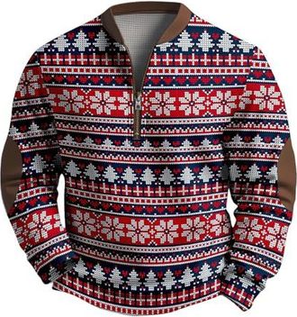 Generic Sweat-shirt pour homme - Pull Père Noël amusant - Imprimé de Noël - Manches longues - Fermeture éclair - Haut de Noël décontracté pour les vacances et