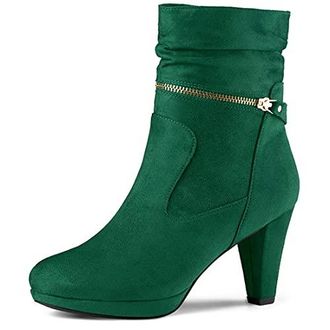 Allegra K Bottines &agrave; talon haut avec zip pour femme, vert &eacute;meraude, mi-mollet, taille 5 UK/taille 7.5 US