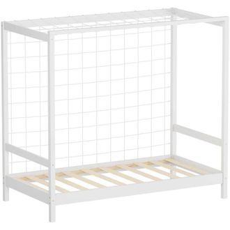 ML Design Ml-design - Lit dEnfant But de Foot, 80x160 cm, Blanc, en Bois de Pin, avec Sommier &agrave; Lattes & Cage de Football, Mat&eacute;riel de Montage Inclus, Cadre