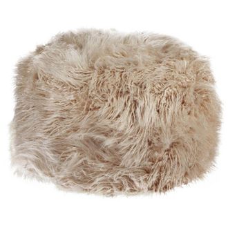 Beliani Pouf en Fausse Fourrure Perles EPS Rembourr&eacute; Motif Uni Carr&eacute; 50 x 50 x 30 cm Beige Tukki
