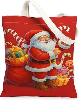 Generic Sacs fourre-tout en toile avec motif P&egrave;re No&euml;l - R&eacute;utilisables - Amusant - L&eacute;ger - Lavable - Pour cadeaux, f&ecirc;tes, voyages - 33 x 38 cm