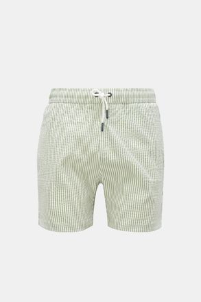 04651/ Herren - Seersucker Badeshorts gr&uuml;n/wei&szlig; gestreift