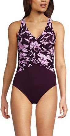 Lands End Shape-Badeanzug mit Soft Cups Gemustert SLENDER in Lang-Gr&ouml;&szlig;e, Damen, Gr&ouml;&szlig;e:44 regular, Rot, Nylon-Mischung, by Lands End