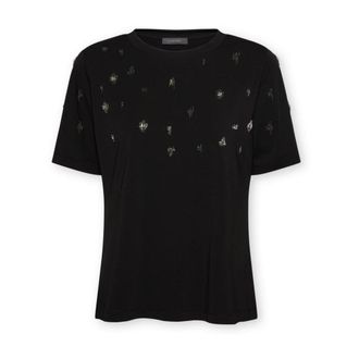 Elena Miro Baumwoll-T-Shirt mit Stickerei - - Tops - Damen - Schwarzk - XL