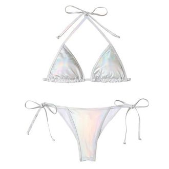 Generic Ensembles de Bikini pour Femmes Maillot Bain 2 pi&egrave;ces Triangle rembourr&eacute; &agrave; Cordes Brillantes V&ecirc;Tement de Natation