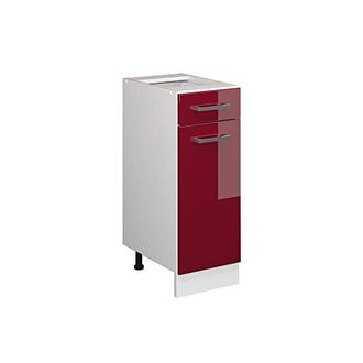 Vicco Meuble Bas Universel R-Line, Rouge Bordeaux Haute Brillance/Blanc, 30 cm avec tiroir, sans Plan de Travail
