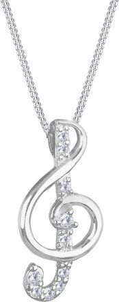 Elli Halskette Silber 925 Noten Schlüssel Kette Damen Kristall Schmuck Geschenke für Frauen Mädchen Mama Freundin, Musik Notenschlüssel Silberkette Länge 4