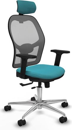 Piqueras y Crespo Ergonomischer Schulstuhl mit 2D-Armen, h&ouml;henverstellbare Lendenwirbelst&uuml;tze und h&ouml;henverstellbares Kopfteil, Grau/T&uuml;rkis