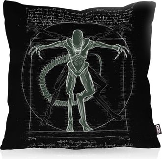 Void Watches Vitruvianischer Xenomorph Kissenbezug Kissenhülle Polyester wasserfest Outdoor Ripley Alien Monster, Kissen Größe:40 x 40 cm, Kissen Farbe:Schwarz