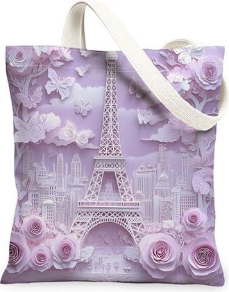 Generic Sacs fourre-tout en toile &agrave; motif floral violet, sacs d&eacute;picerie r&eacute;utilisables, vintage, l&eacute;gers et lavables, toile pour voyage, ext&eacute;rieur, plage, pique