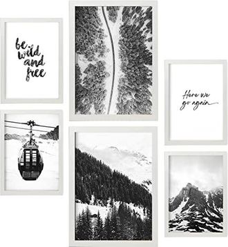 Nacnic Ensemble de 6 Posters d&eacute;coratifs noir et blanc - D&eacute;coration murale salon, chambre, chambre &agrave; coucher - Neige, hiver, nordique, moderne - A3 et A4. Ave