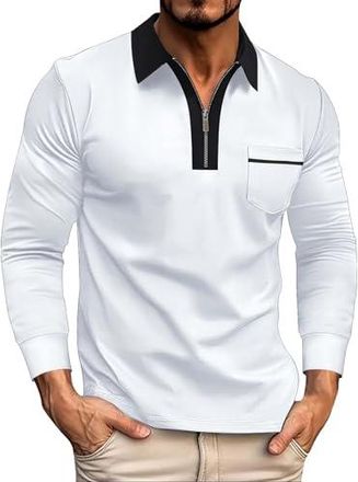 Generic Polo pour homme avec fermeture &eacute;clair 1/4 - L&eacute;ger et respirant - Manches longues - Pour printemps et automne - Confortable, Wh1., XXL