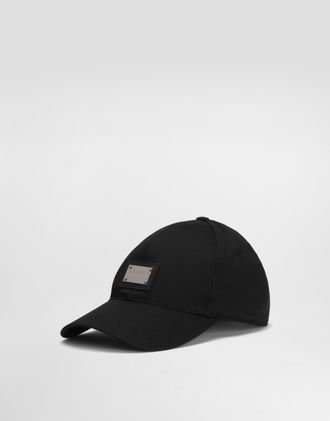 Dolce & Gabbana Basecap Aus Baumwolle Mit Logoplakette - Mann H&uuml;te Und Handschuhe Schwarz 60
