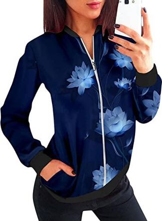 Generic Veste Femme Motard Blouson Printemps Automne L&eacute;ger Bombers Jacket Sweatshirt Sport Vintage Outwear Zipp&eacute; Court Jacket Femme Court Chic &Eacute;l&eacute;gante Blouso