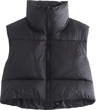 Minetom Doudoune sans Manche Gilet Femme Fermeture Zippé Capuche Amovible Manteau Veste Chaud dhiver et Printemps Court Parka A Noir XL