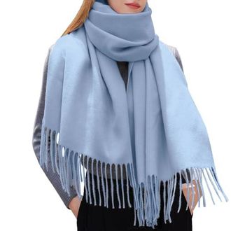 Generic &Eacute;charpe chaude dhiver pour femme - Couleur unie - Avec pompons, bleu ciel, Taille unique