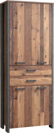 MID.YOU Mid.you Aktenschrank, Braun, Dunkelgrau, Holzwerkstoff, 3 F&auml;cher, 2 Schublade(n) Schubladen, 86x221x42 cm, Typenauswahl, Arbeitszimmer, Aktenschr&auml;nke