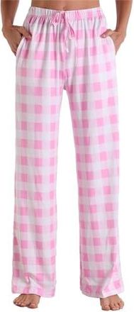 Generic Bas de Pyjama Femme Long Pantalon de Pyjama à Carreaux Pantalon de Nuit Confortable Pantalon de Loisirs avec Taille élastique Ample Pas Cher Nightwear