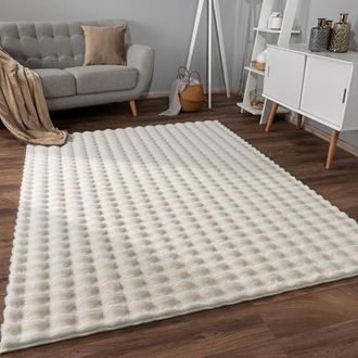 Paco Home Tapis de Salon Doux et Moelleux Moderne Bubble Fourrure Design g&eacute;om&eacute;trique Effet de Profondeur &eacute;lev&eacute;, Dimension:120x160 cm, Couleur:Cr&egrave;me 3