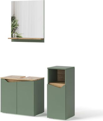 Vicco Badmöbel-Set Grün/Artisan Marelle, bestehend aus Bad Spiegelschrank, Waschbeckenunterschrank, Midischrank - Praktische Aufbewahrung für Badutensilien